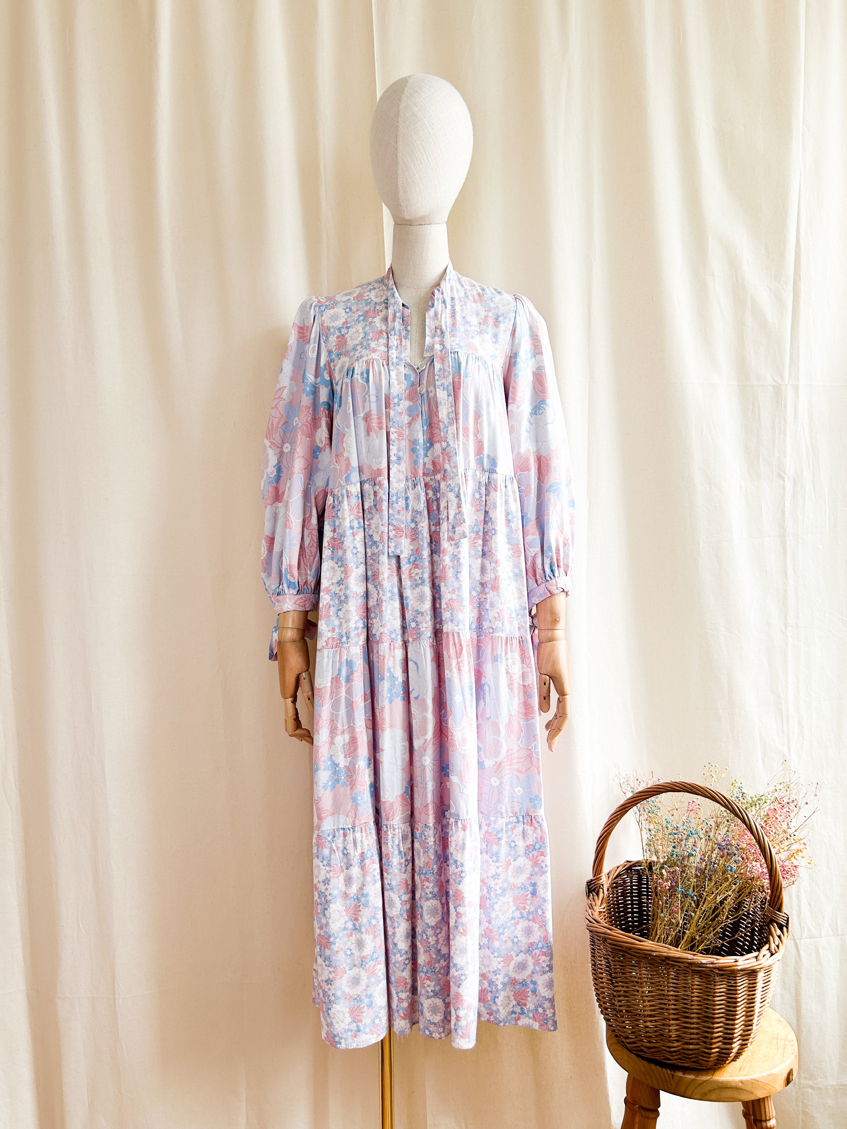 Dreamy Rare Iconic Simon Jeffery 70s Pink and Blue Cotton Smock Dress ...